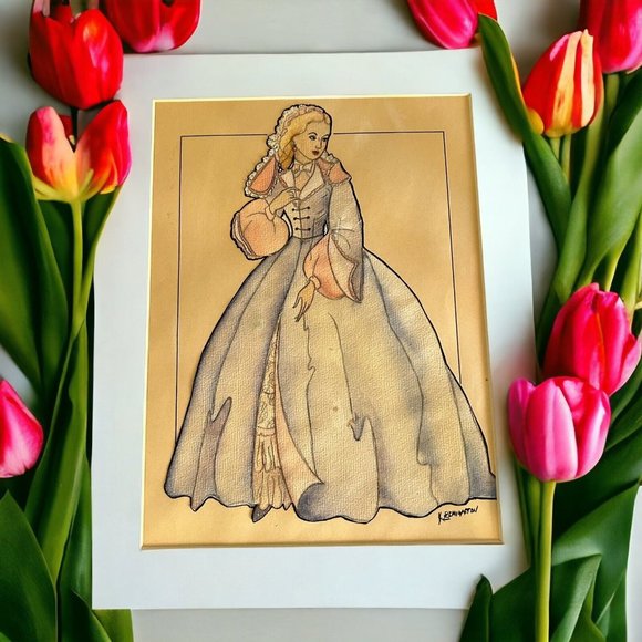 Art | Vintage Watercolor Colonial Woman Cutout Signed Kremington Estate ...
